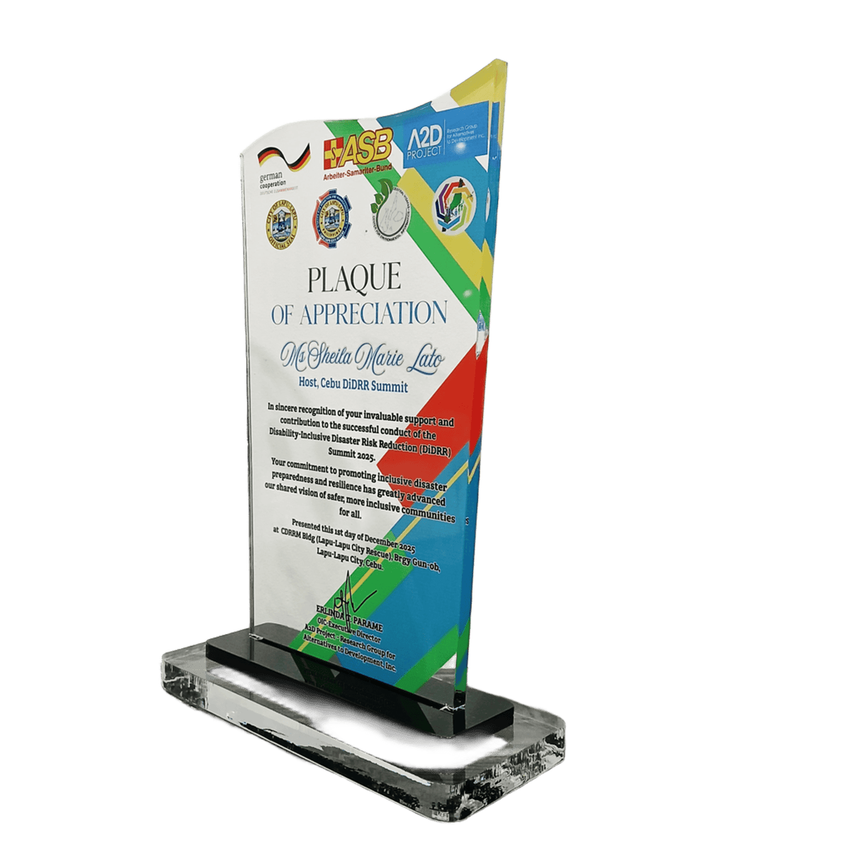 A2D Project Research Group for Alternatives to Development Inc. Plaque ...