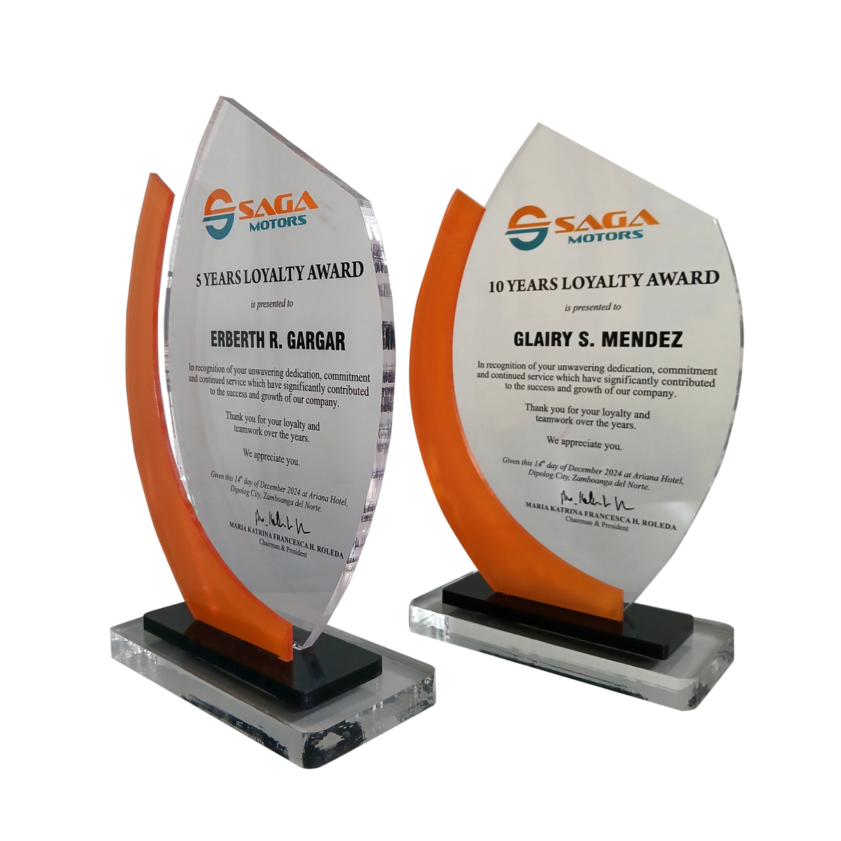 Saga Motors Plaque - 5 Years Loyalty Award – Suarez Arts