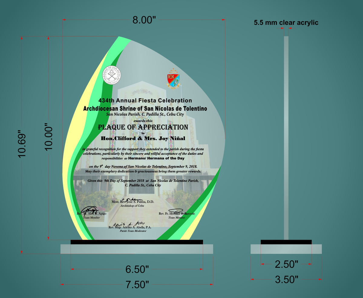 Teardrop Plaque of Appreciation-San Nicolas de Tolentino – Suarez Arts