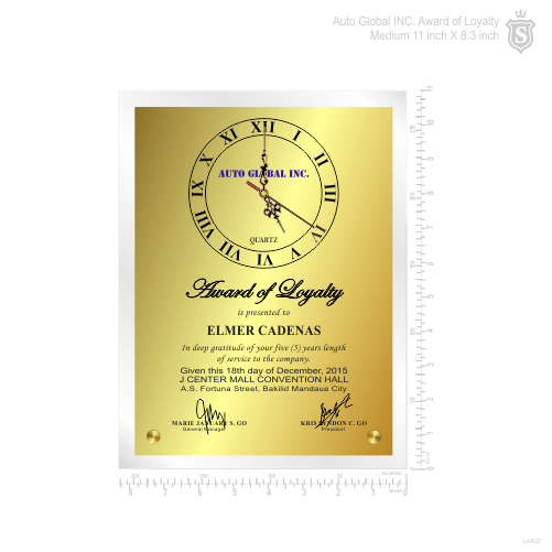 Auto Global INC. Award of Loyalty 11 inch – Suarez Arts