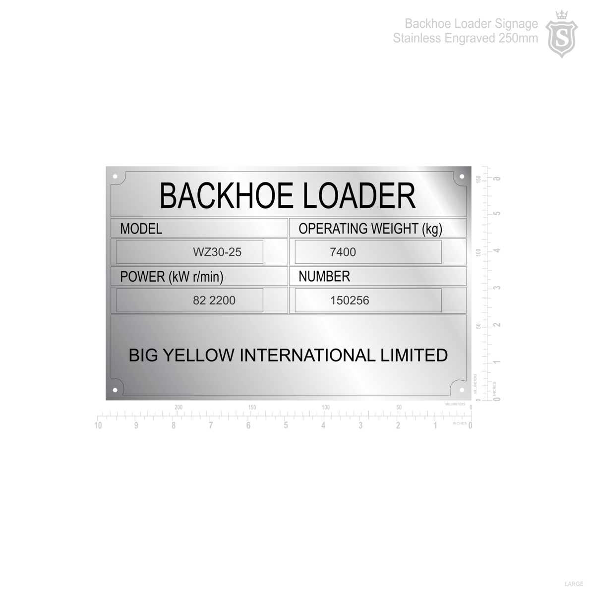 Backhoe Loader Signage Stainless Engraved 250mm – Suarez Arts