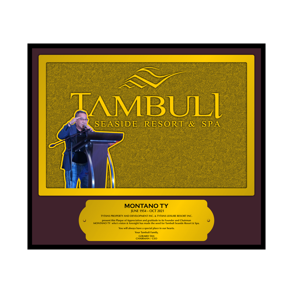 Tambuli Seaside Resort & SPA Plaque - Chairman Montano – Suarez Arts