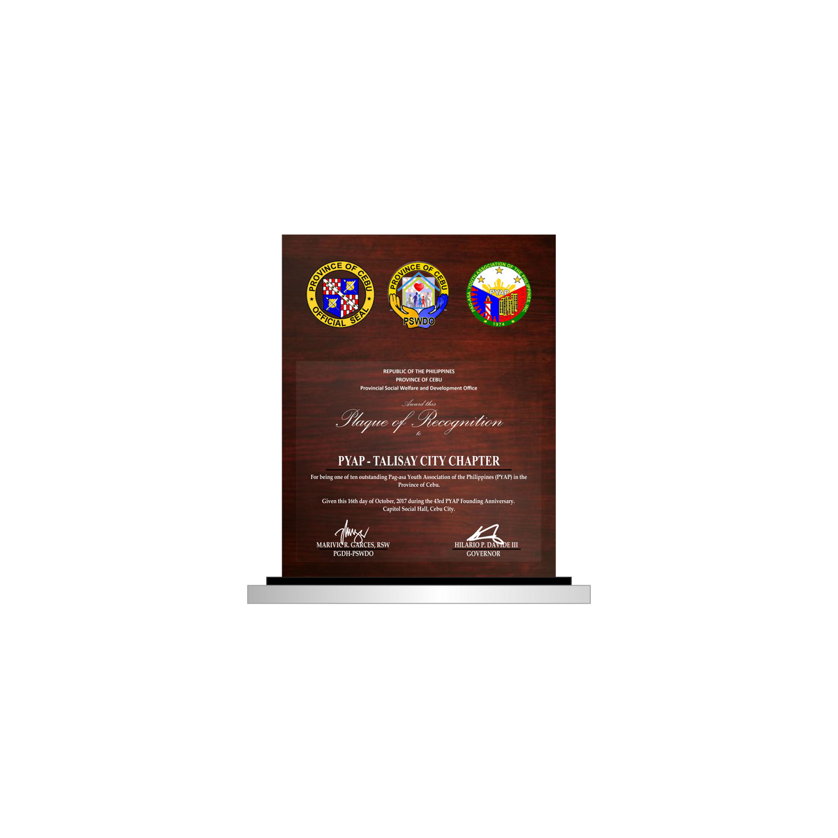 PYAP Plaque of Recognation – Suarez Arts