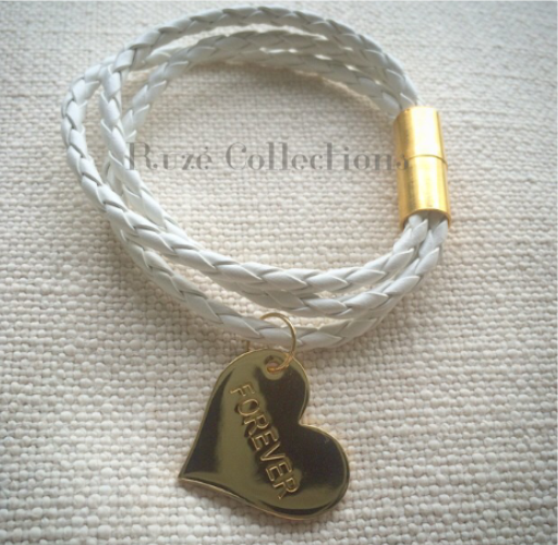 Leather Bracelet with Heart Pendant with engraving "FOREVER" – Suarez Arts