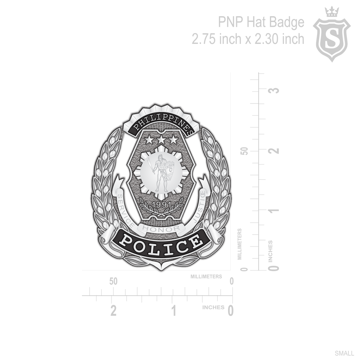PNP Hat Device – Gold (Two-Tone Shield Badge) – Suarez Arts