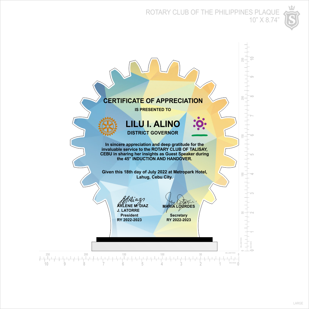Rotary Club - Talisay Plaque 10" – Suarez Arts