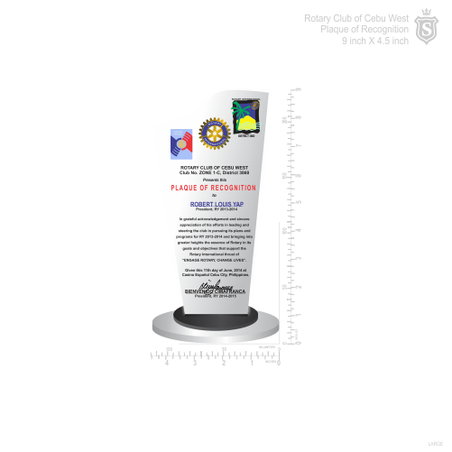 Rotary Plaque of Cebu West Plaque of Recognition 9 inch – Suarez Arts