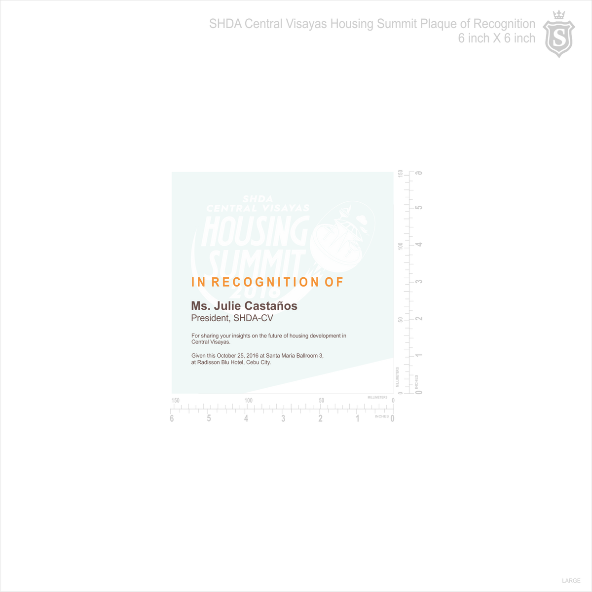 SHDA Central Visayas Housing Summit Plaque of Recognition 6 inch (Quic ...